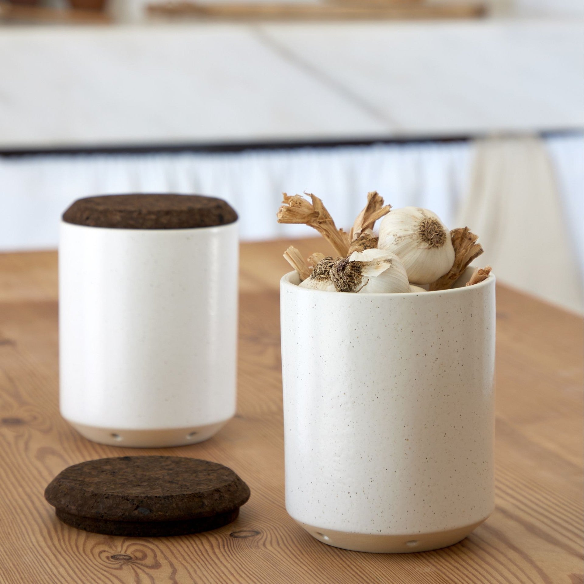 Modern Storage Garlic Cellar with Cork Lid | Stoneware Kitchen Storage ...